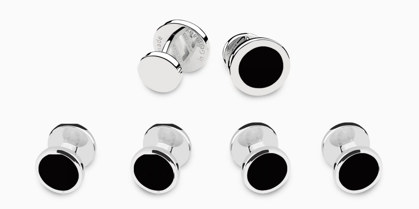 Set cufflinks and studs Bauhaus from 925 sterling silver with black ...